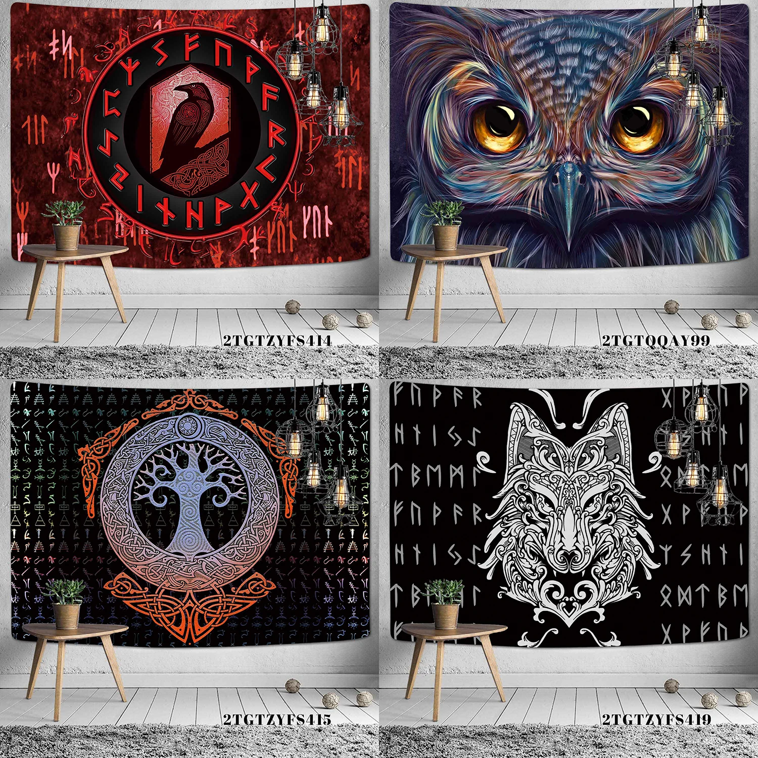 Viking Raven Tapestry Mysterious Viking Meditation Psychedelic Runes ...