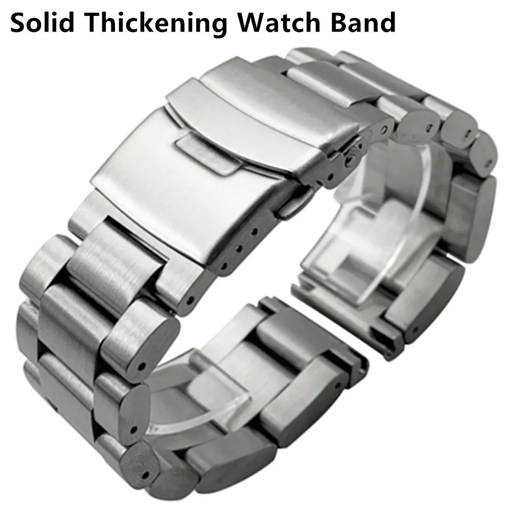 Solid Thickening 5.5mm 316L Stainless Steel Watchbands Silver 22mm 24mm ...