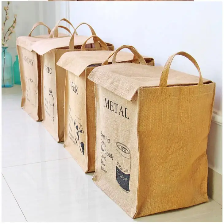 Jute Separate Recycling Waste Bin Bags for Kitchen Home Recycle Garbage ...