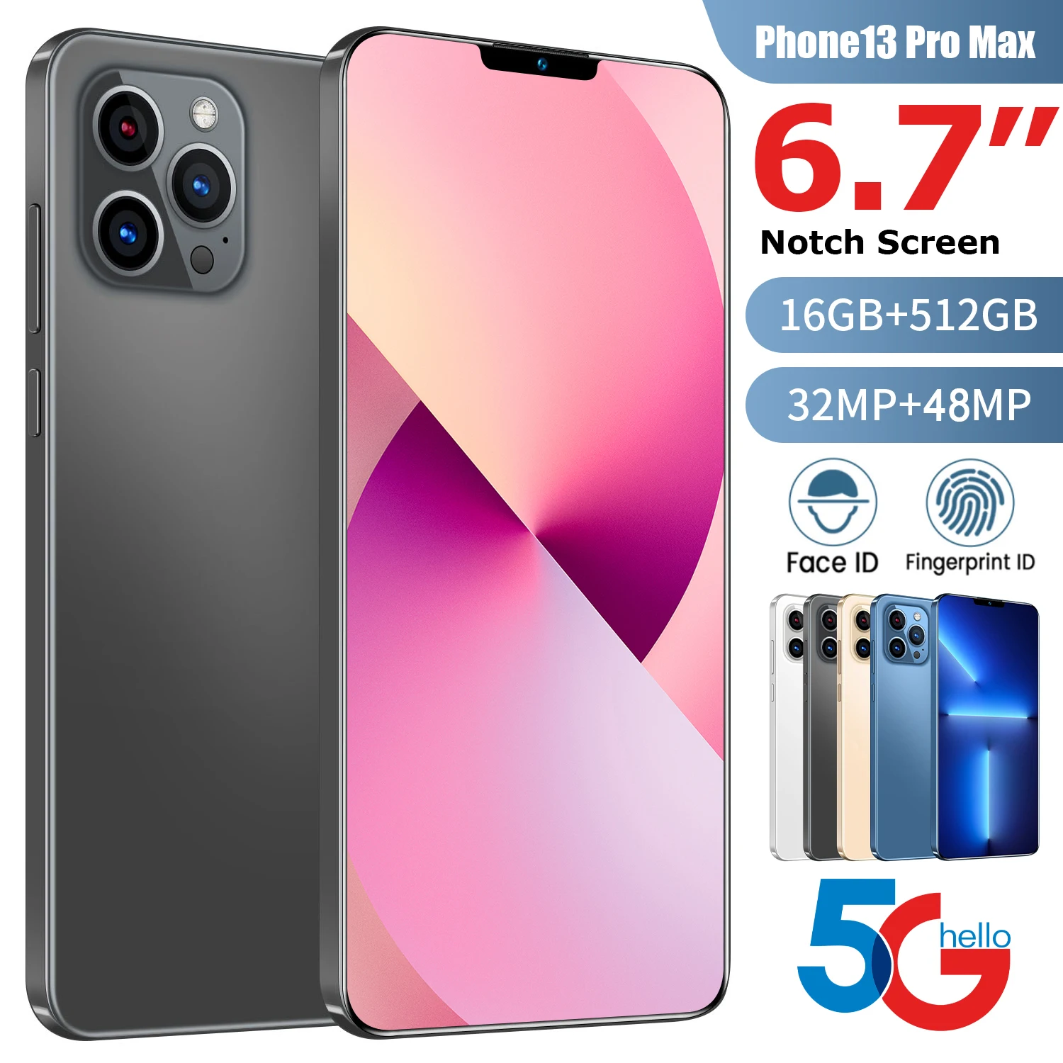 I13 Pro Max smartfon 2MP + 5MP kamera HD 6.7 cal w kształcie litery U ...