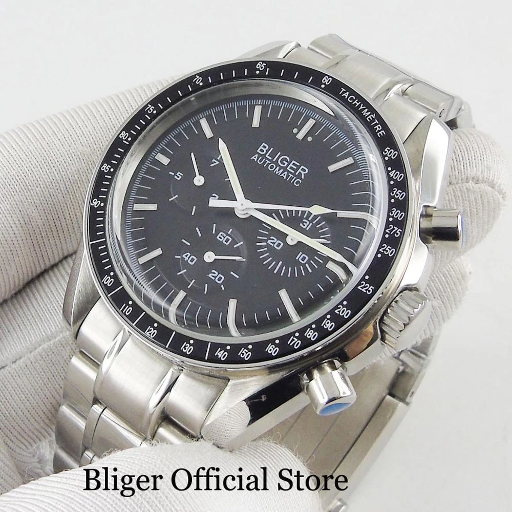 Bliger Automatic Men's Watch Black Dial Metal Strap Weekday Date ...