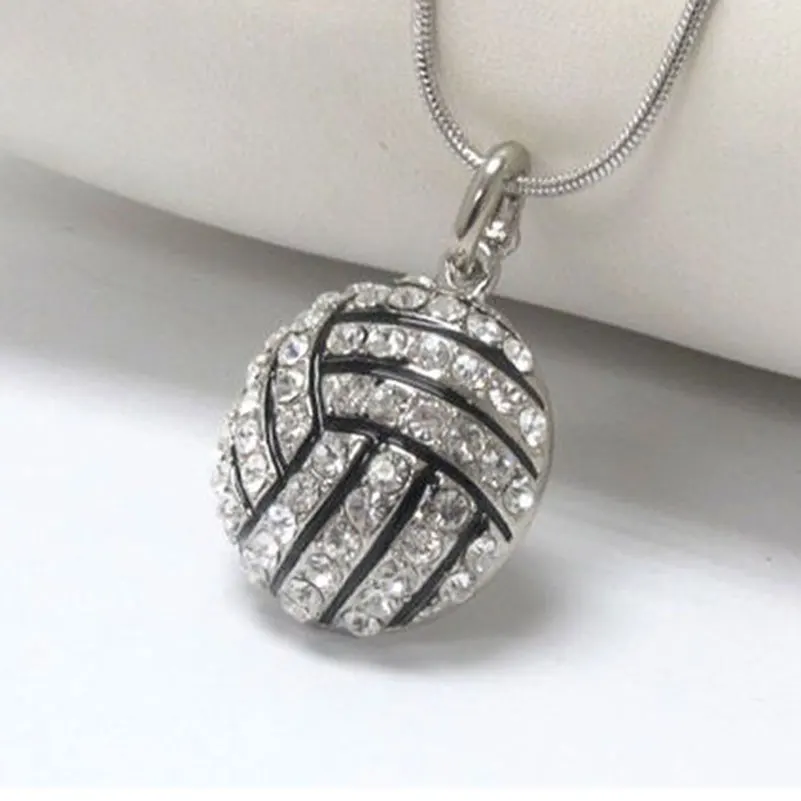 Fashion Crystal Volleyball Shape Pendant Necklace Link Chain Sports ...