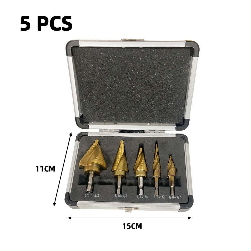 Foret-meche,Jeu de forets étagés en titane HSS,5 pièces,ouvre-trous ...