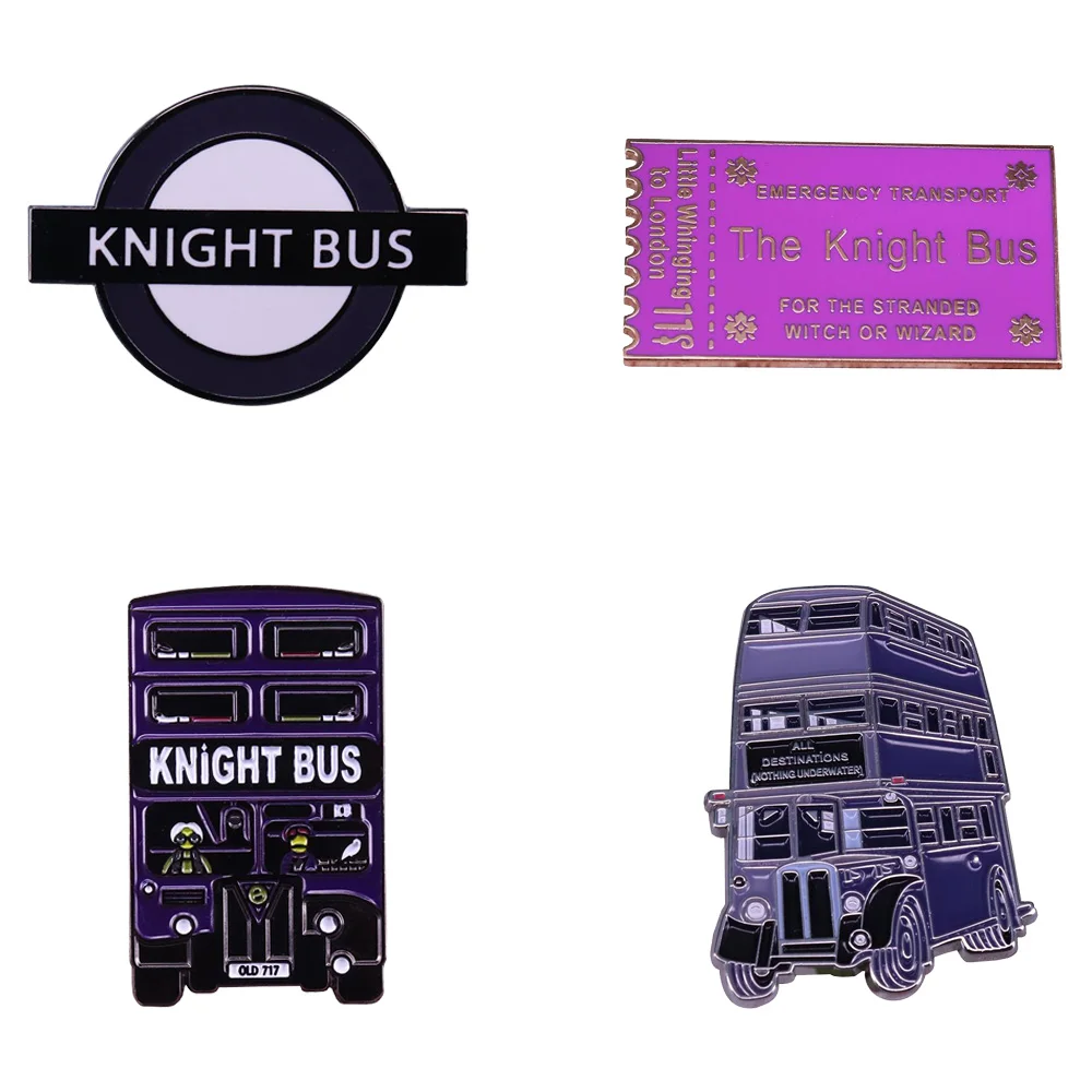 Knight bus badge retro double decker car brooch magical fans decor ...