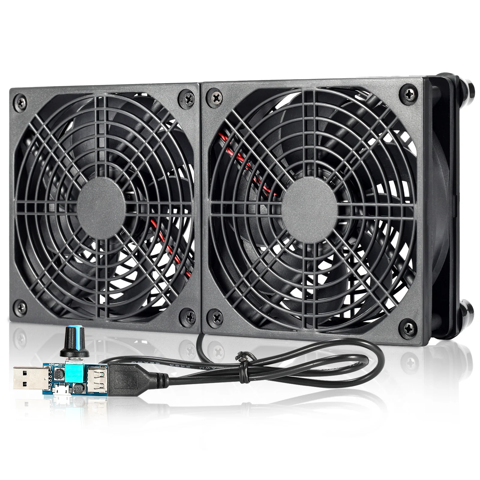 Dual-120mm-5V-USB-Powered-PC-Router-Fans-with-Speed-Controller-High ...