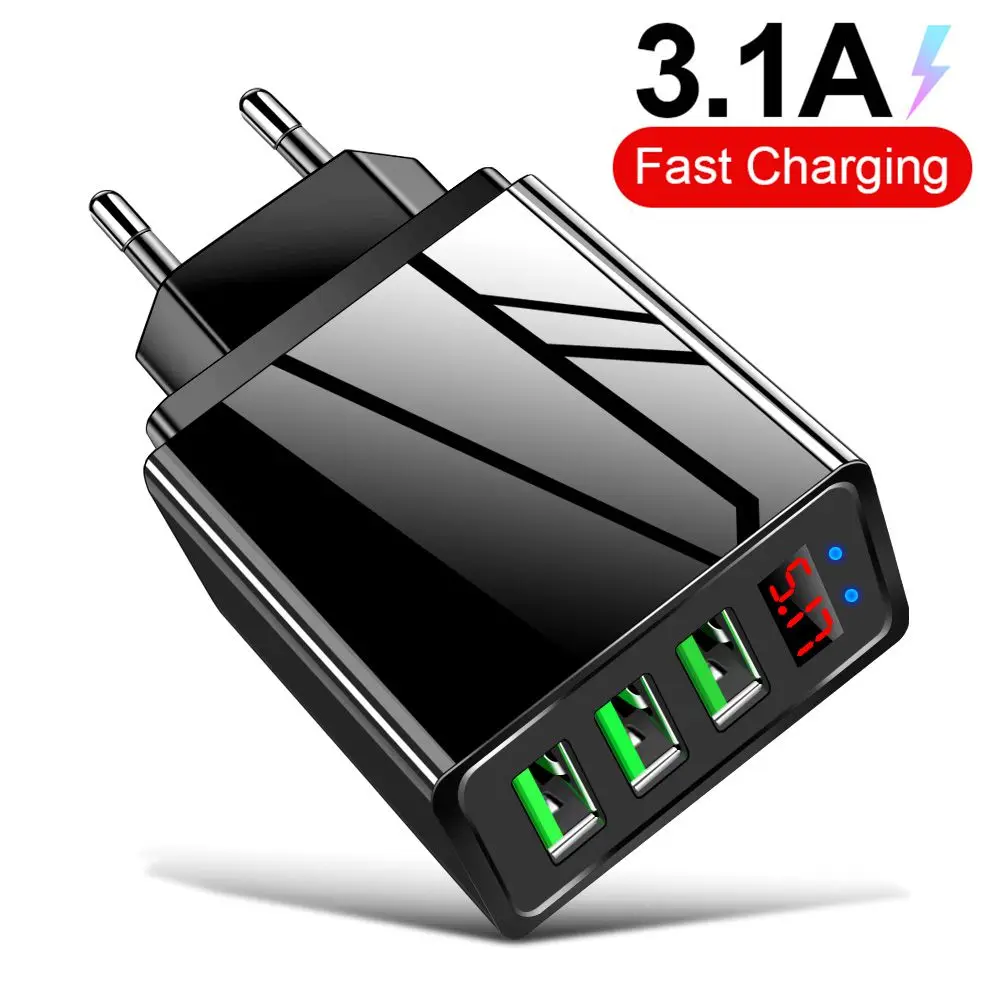 5V 3.1A Digital Display 3USB Charger For iPhone Adapter Fast Charging ...