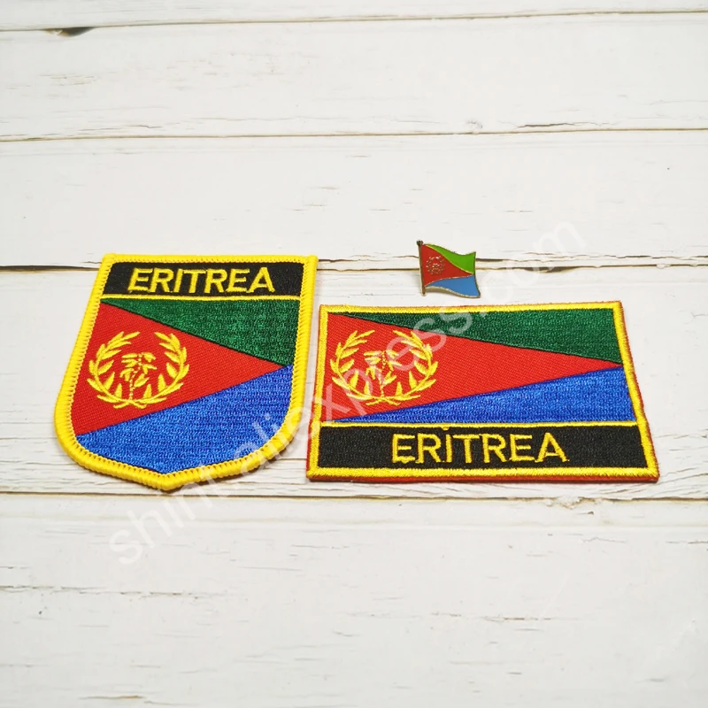 Eritrea National Flag Embroidery Patches Badge Shield And Square Shape Pin One Set On The Cloth ...