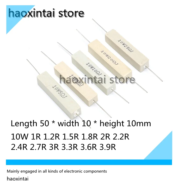 10PCS 10W ceramic cement resistance 1R 1.2R 1.5R 1.8R 2R 2.2R 2.4R 2.7R 3R 3.3R 3.6R 3.9R