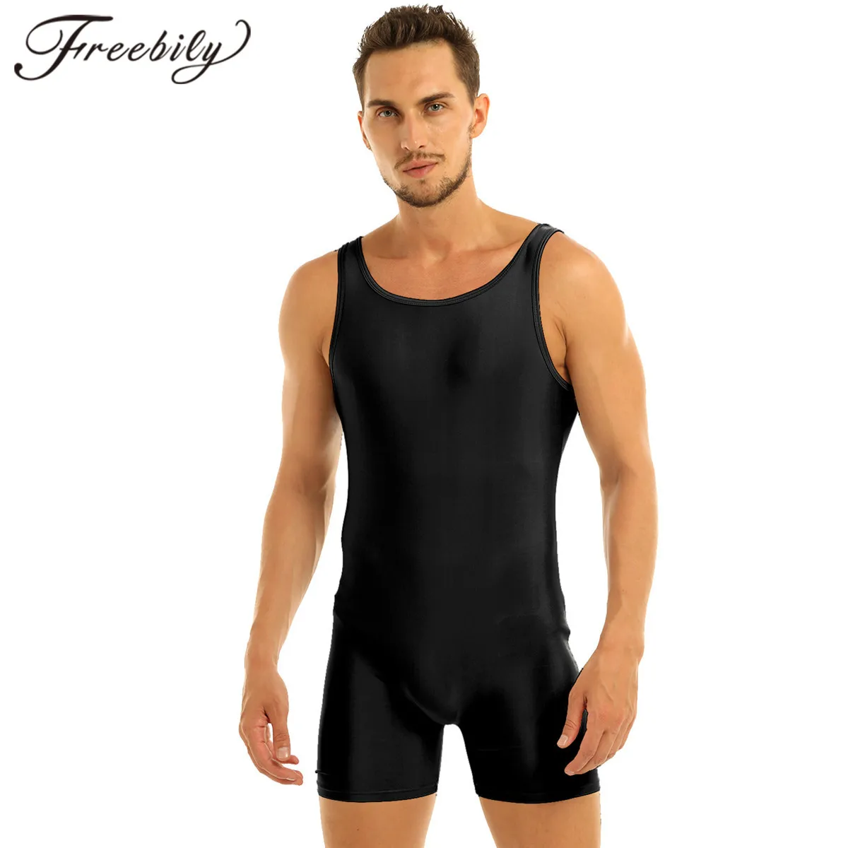 Mens Swimwear Sleeveless Stretchy One Piece Swimsuit Male Sports Gym ...