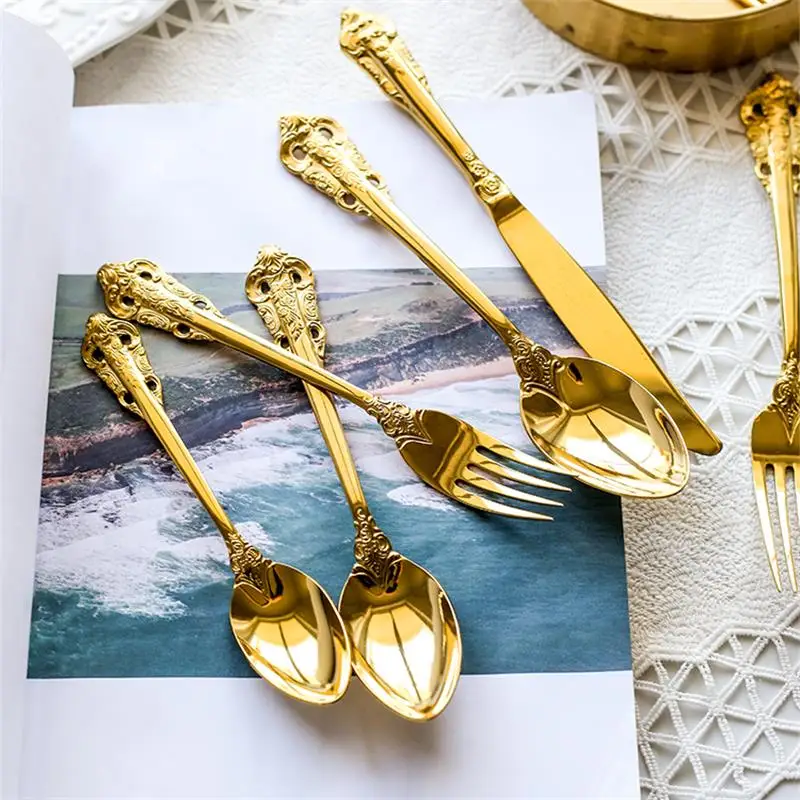 Golden Cutlery Wedding Tableware Gold Dinnerware Retro Vintage ...