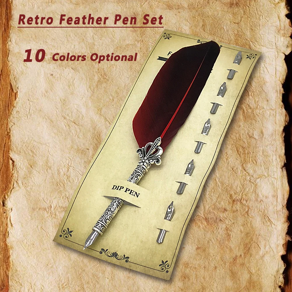 Vintage Calligraphy Feather Dip Pen Gift Box+Nib Writing Ink Quill ...