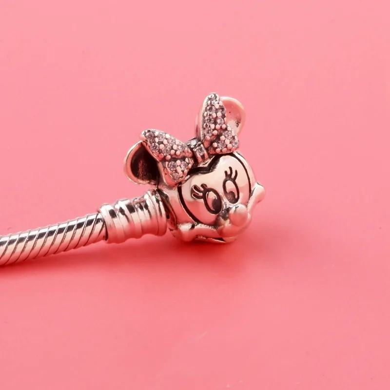 Новинка, 925 пробы Серебряный браслет с изображением Минни, Мерцающая ...