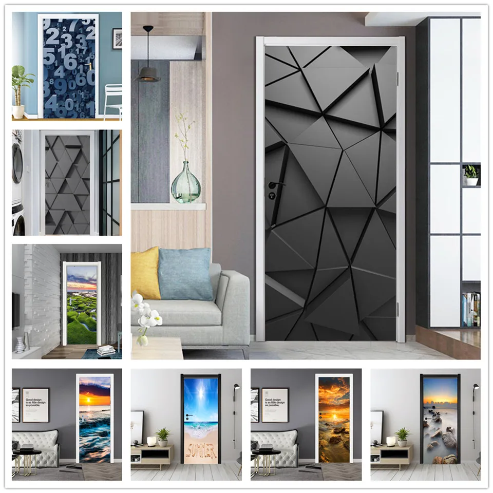 2PCS-SET-Black-Geometry-Door-Sticker-Self-adhesive-Removable-Poster ...