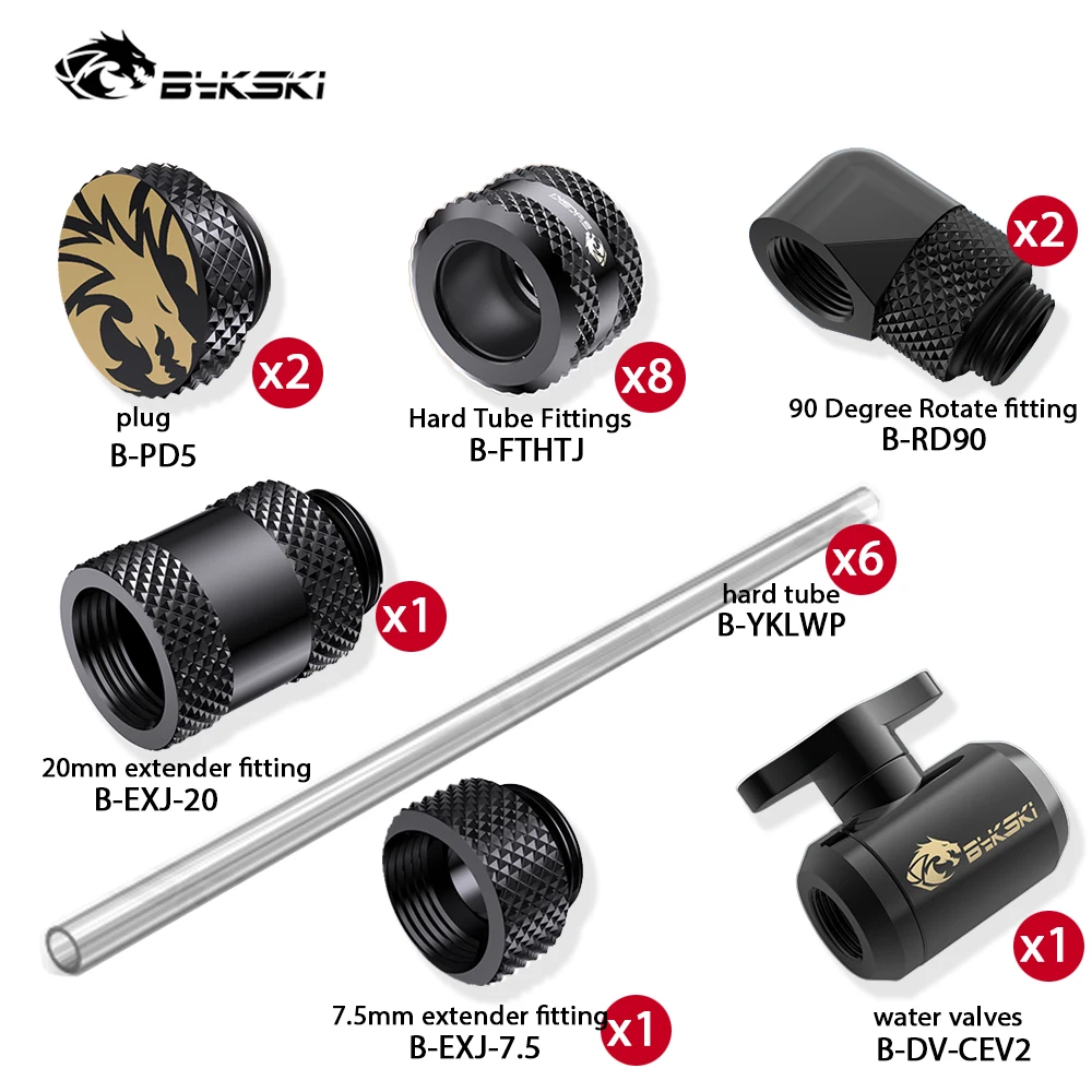 Bykski Hard Tube Fittings Kit Set, 90 Degree, Plug ,extender Fitting ,water Valves ,od 12/14/16 ...