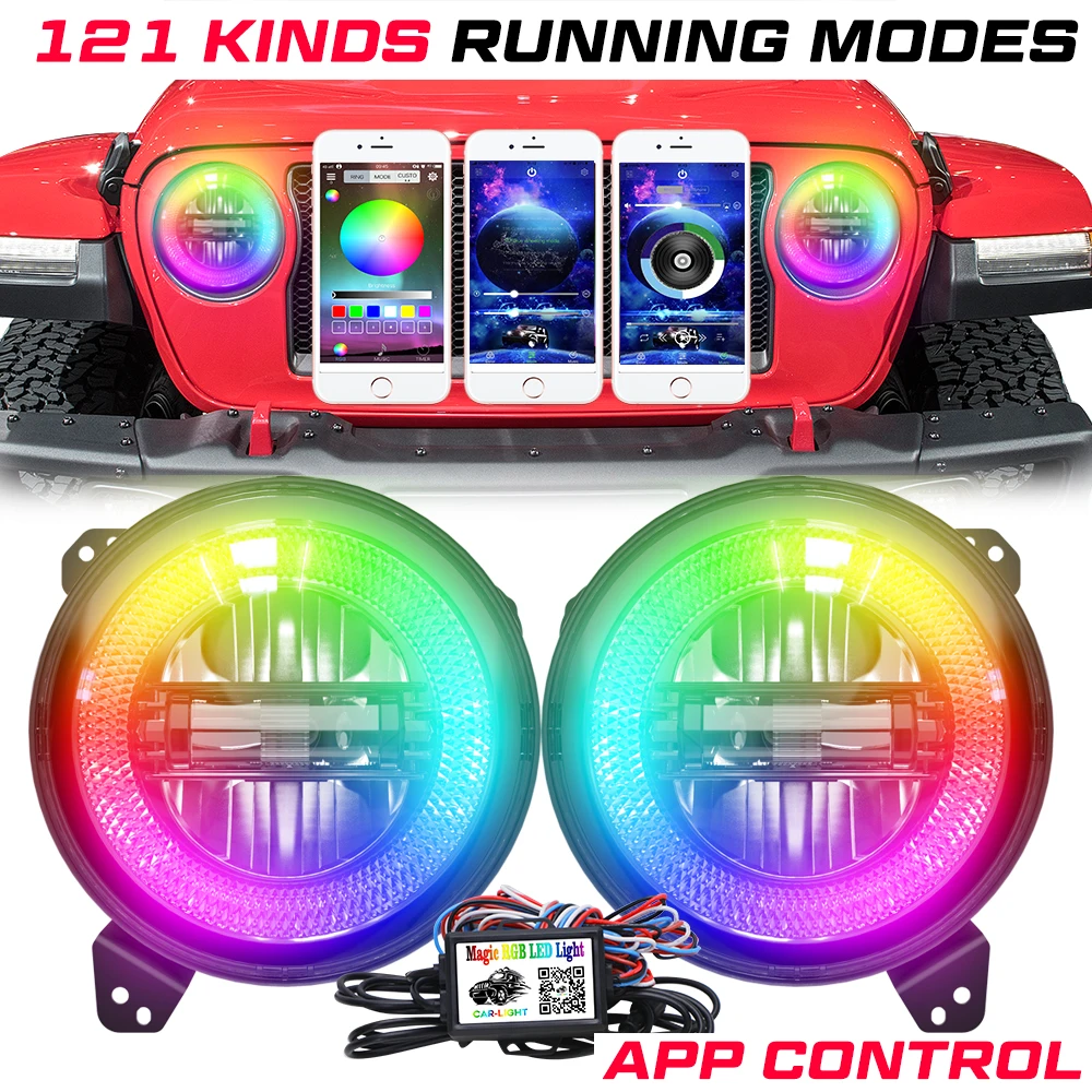 Rgb Round Led 9inch Headlight With Drl Led Headlamp For Car Jl Sport ...