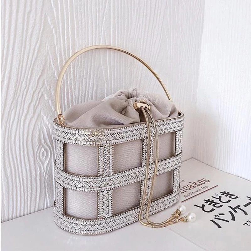 Luxury Wedding Clutch Bag Elegant Handmade Diamonds Hollow Out Metal ...