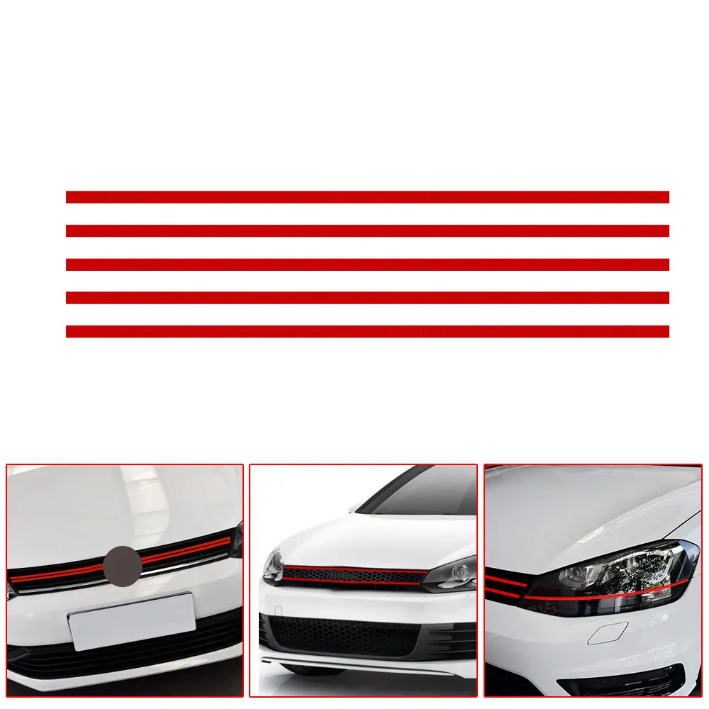 5pcs Red Car Stickers Reflective Strips Front Hood Grille Mouldings ...