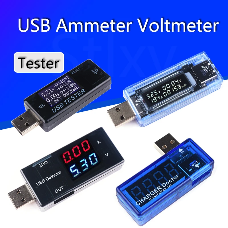 USB Voltmeter Ammeter Current Voltage Tester LCD Digital Display Power ...