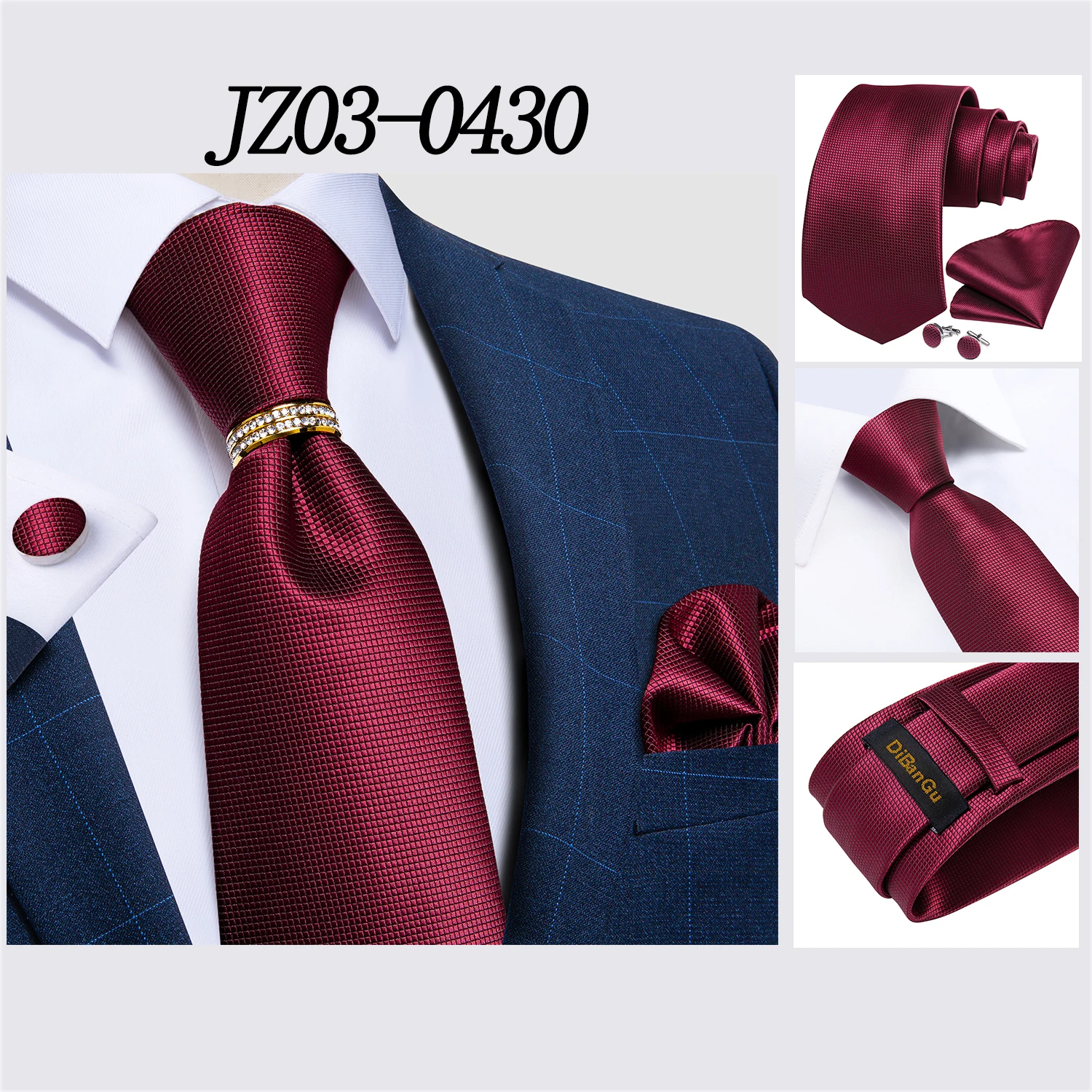 Cravate,Ensemble de cravate de luxe à carreaux bleu Royal pour homme ...