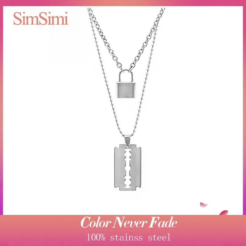 Padlock Necklace Lock Blade Stainless Steel Double Cross - AliExpress