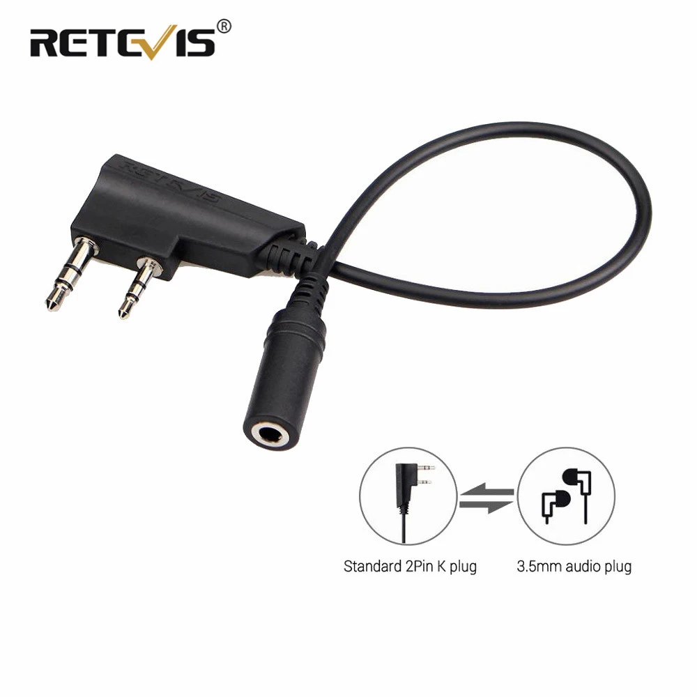 Retevis Tck01 2pin To 3.5mm Female Phone Audio Earpiece Transfer Cable ...