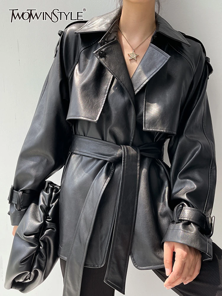 TWOTWINSTYLE High Street Pu Jacken Für Frauen Kerb Lose Langarm ...