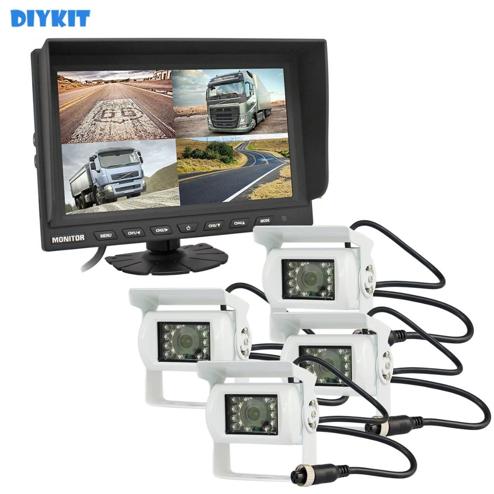 DIYKIT 4CH 9" Split QUAD Backup Car Monitor + 4 x CCD Rear View Car LED ...