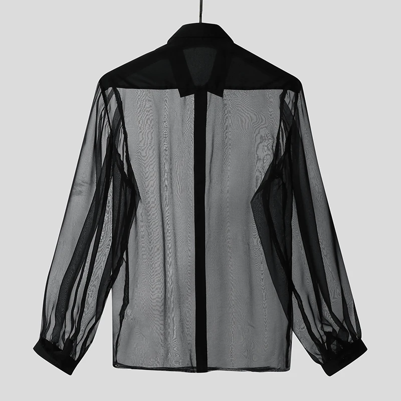 INCERUN Man Sexy Black Transparent Shirts Men Mesh Shirts Fashion Long ...