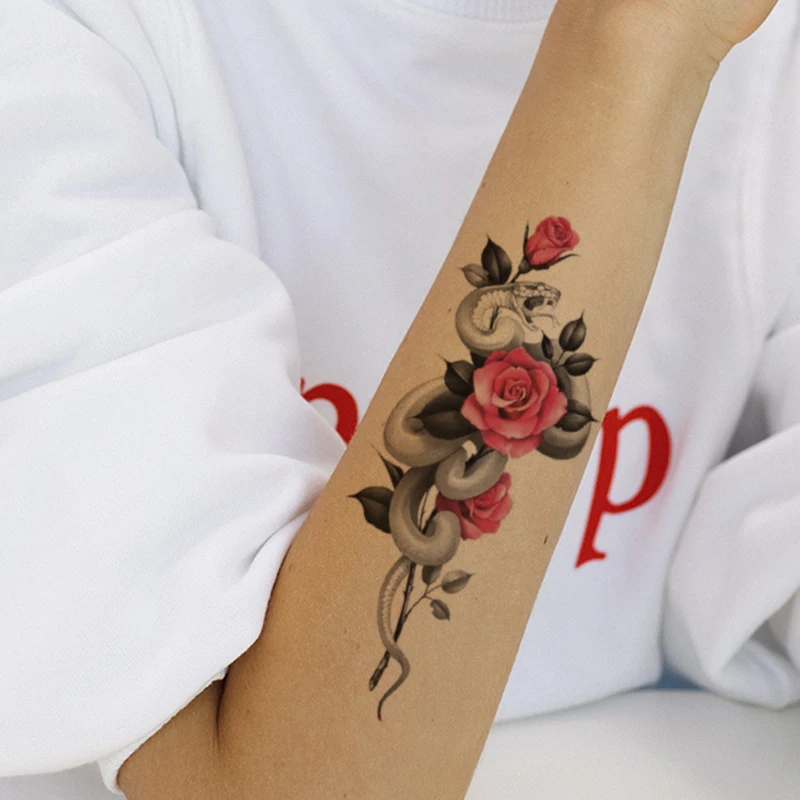 Red Rose With Stem Tattoo