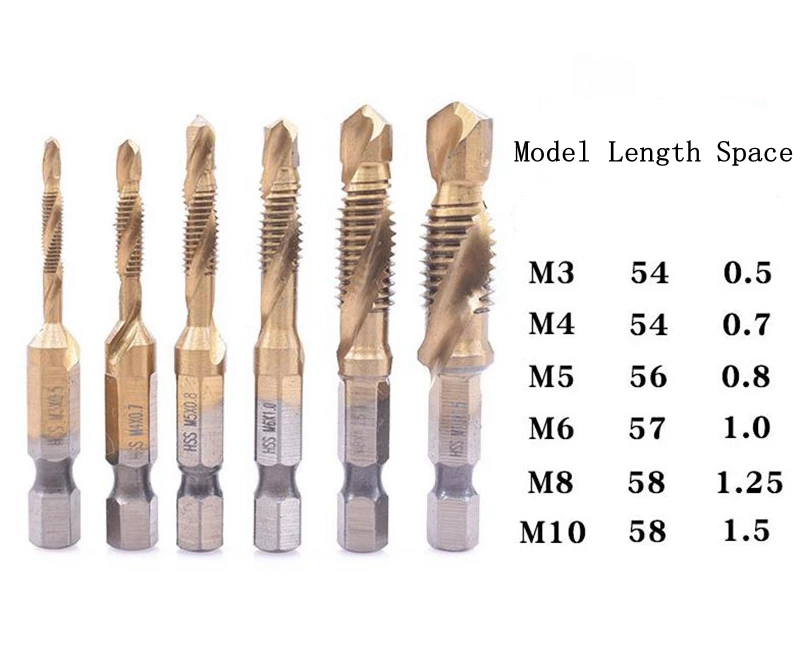 Tournevis,Jeu de forets à taraud métrique,6 pièces,tige hexagonale plaquée titane,filetage de ...