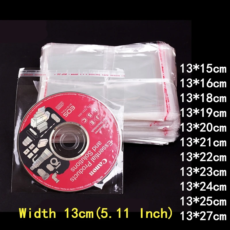 200pcs-13cm-Wide-CD-Transparent-Self-Adhesive-Bag-Jewelry-Plastic-Bags ...