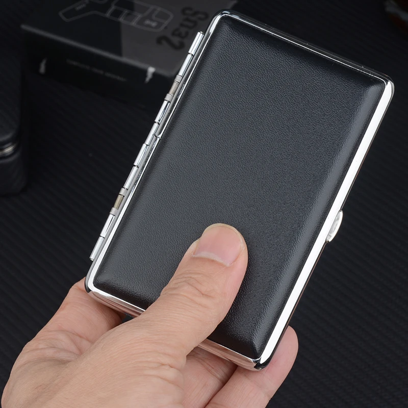 Black-Leather-Slim-Ultrathin-Cigarette-Case-Tobacco-Box-Holder-For ...