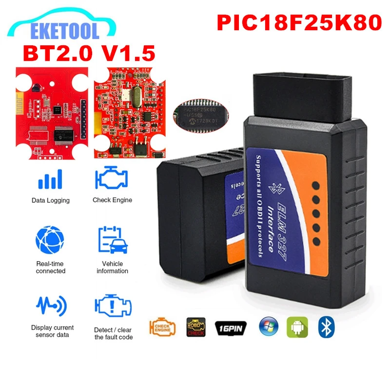 Elm327 V1.5 Pic18f25k80 Hardware V1.5 Elm 327 Bluetooth 1.5 Car Obd2 Diagnostic Code Reader ...