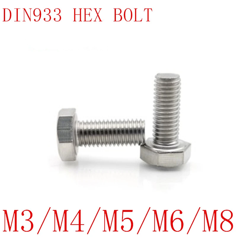 5 50pcs DIN933 M3 M4 M5 M6 M8 A2 70 304 스테인레스 스틸 미터 나사 외부 육각 육각 머리 볼트 나사 볼트 L = 6 65mm|빗장 ...