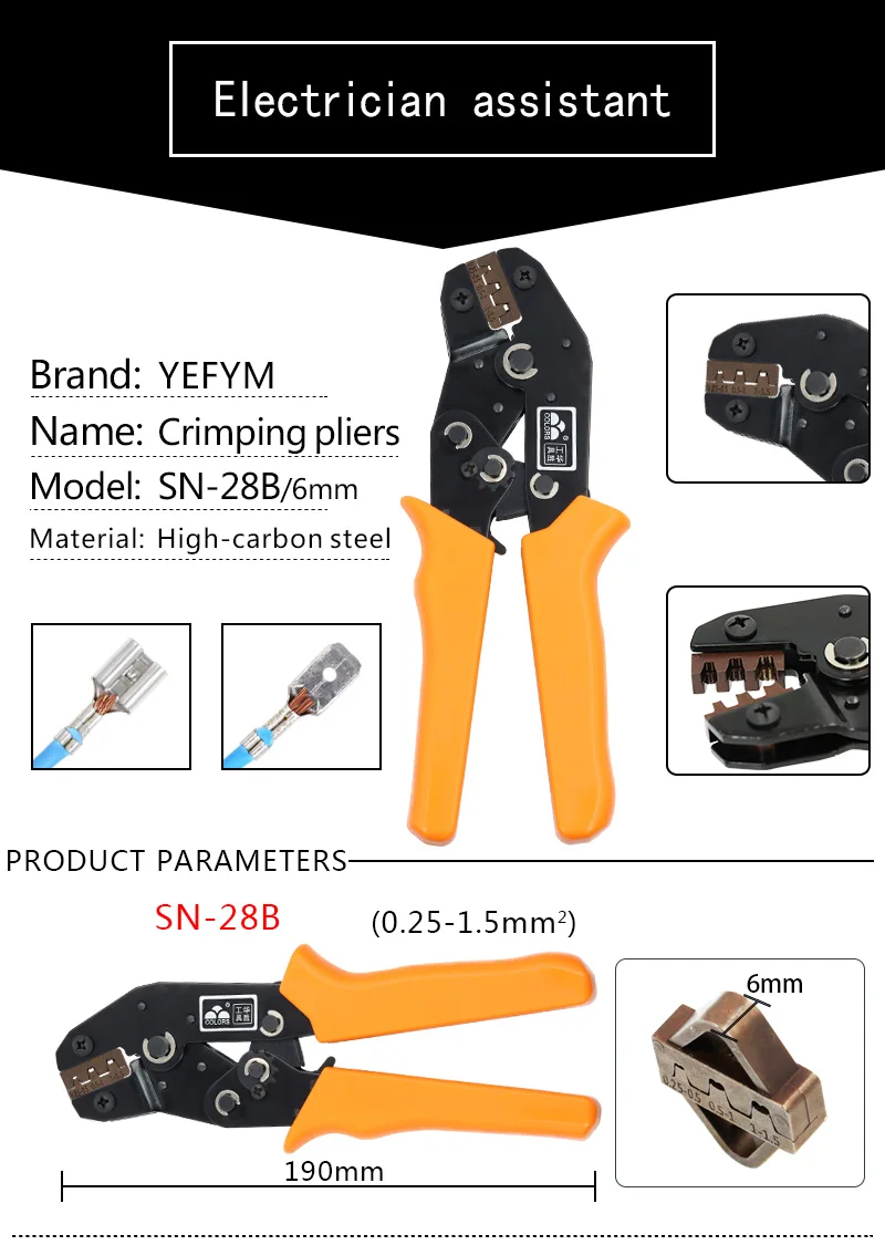 Pince outil,Pince à sertir série SN, kit de sertissage terminal, 10 mâchoires, pour TAB 2.8 4.8 ...