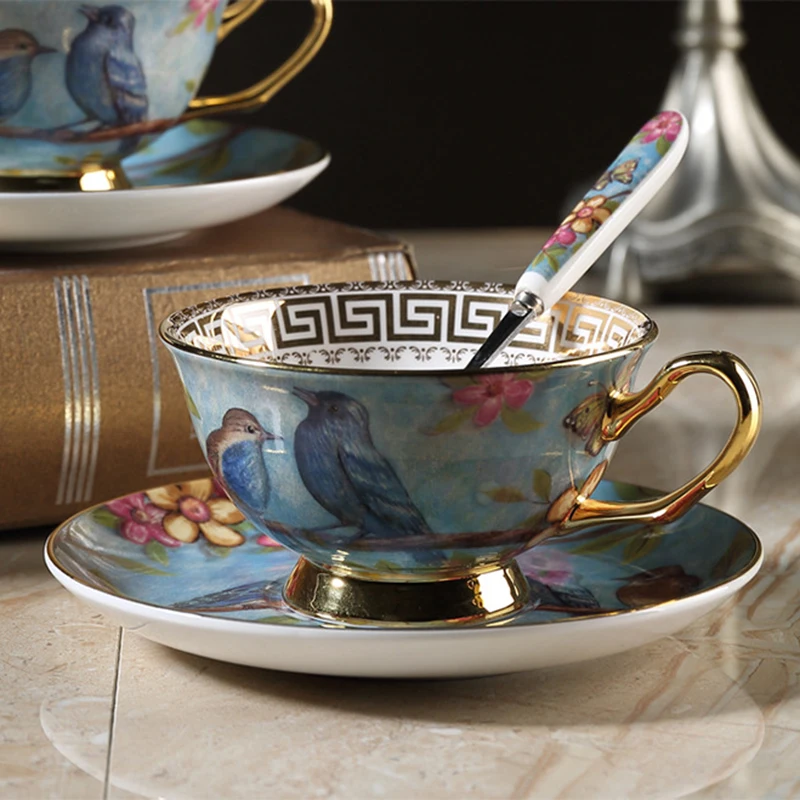 Juego de Tazas de café europeas de lujo, taza de desayuno Original de hueso de China, creativa ...