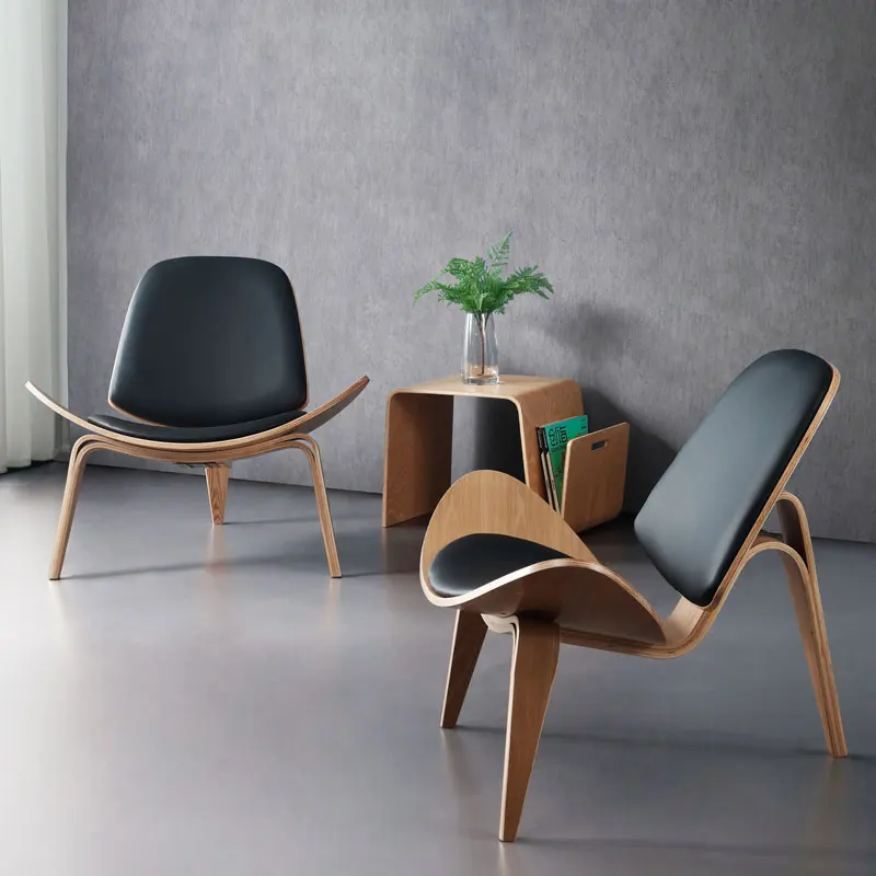 Hans Wegner Style Three-Legged Shell Chair Ash Plywood Fabric ...