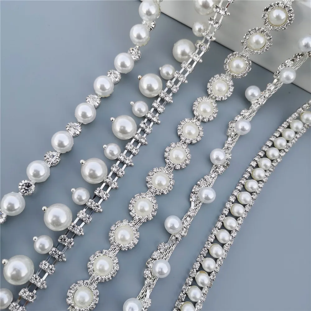 45cm-Lot-Pearl-Crystal-Chain-Manual-Rhinestones-Trim-Ribbon-Metal-Chain ...