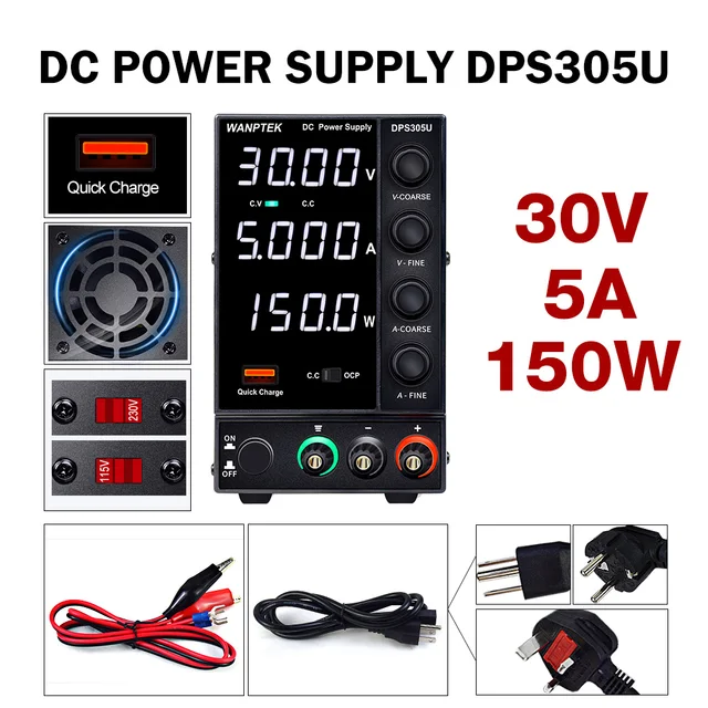 Wanptek DC power supply adjustable digit lab Bench power source 30V 10A 60V 5A Voltage Regulator ...