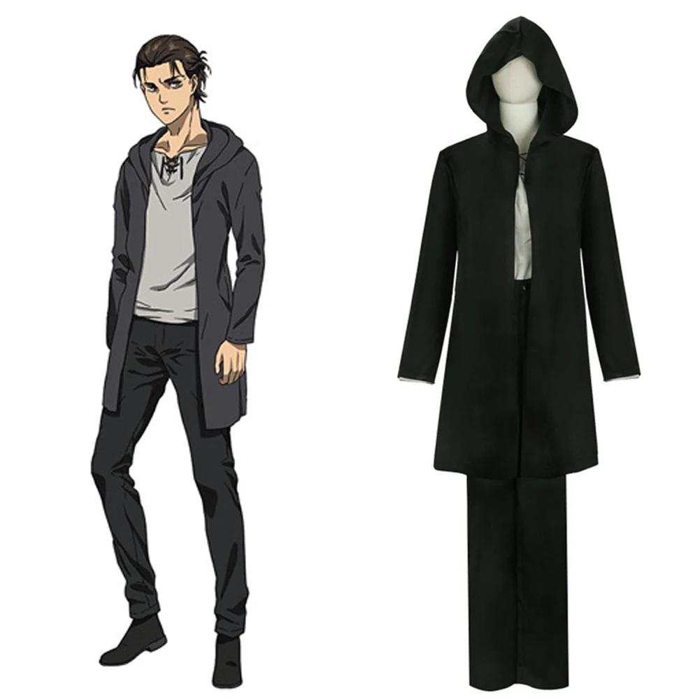 Anime Attack on Titan Eren Yeager Cosplay Costume Black Cape Coat Pant ...