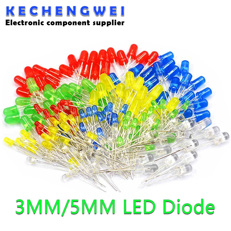 LED rojo verde amarillo azul blanco F3 F5, lote de 100 unidades, 3mm, 5mm