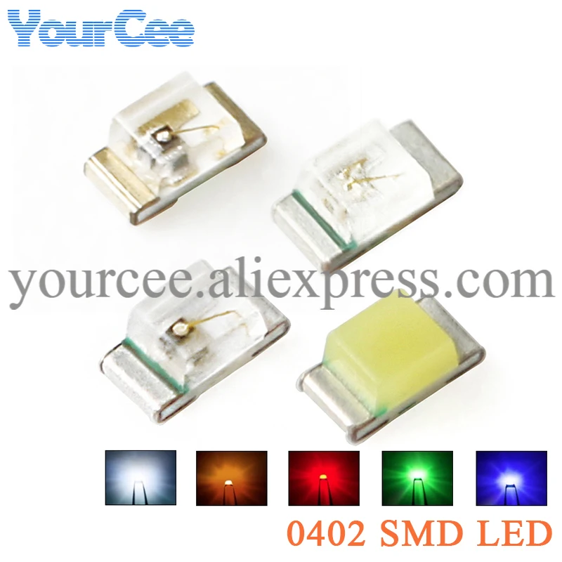 100pcs 0402 SMD LED White Red Yellow Emerald-green Blue Orange Yellow ...