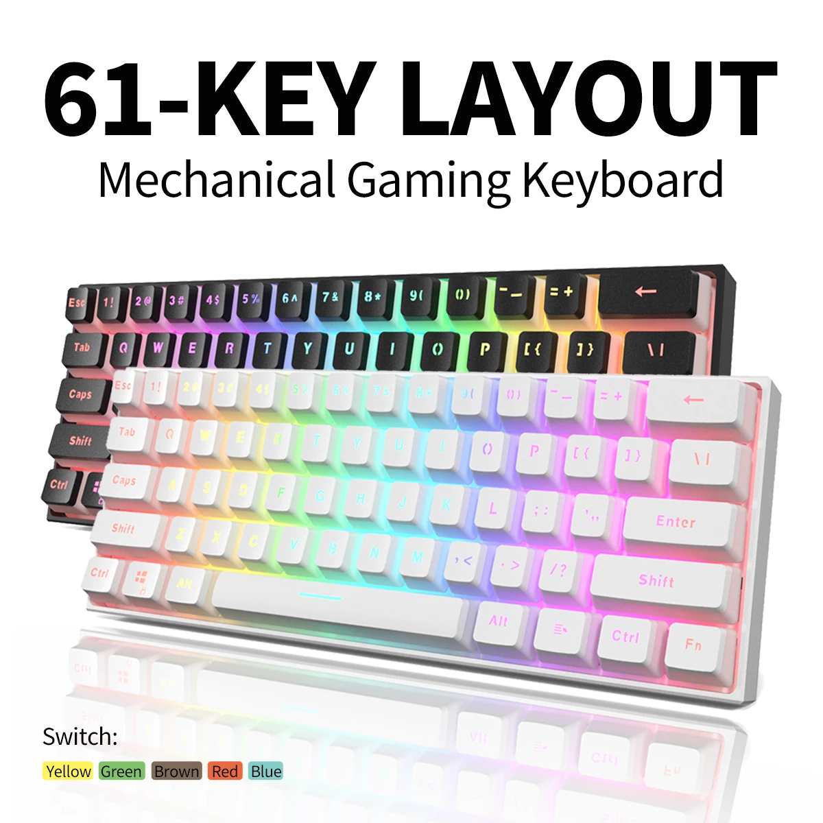 Mk61 61 Keys Pbt Keycap Mechanical Gaming Keyboard Rgb Backlight Hot ...