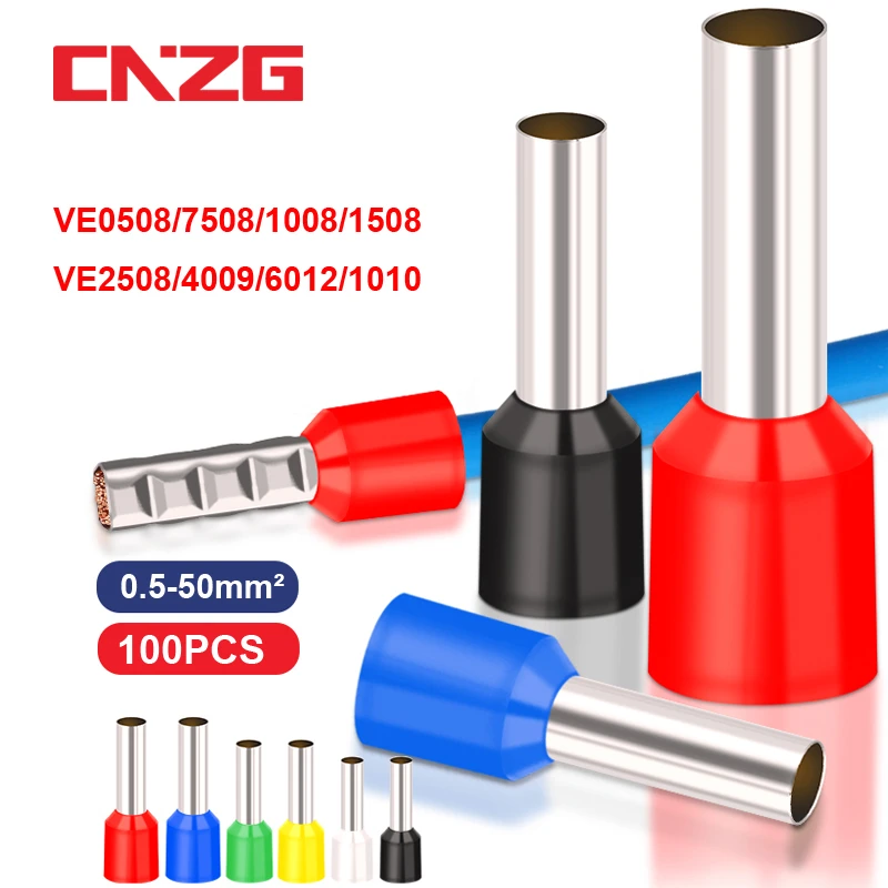 100pcs E0508 E7508 E1008 E1508 E2508 Insulated Ferrules Terminal Block ...
