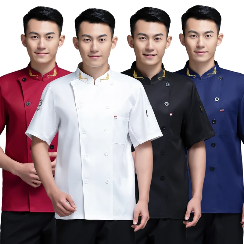 Summer Chef Jacket Short Sleeve Chef Uniform Kitchen Workwear Oblique ...