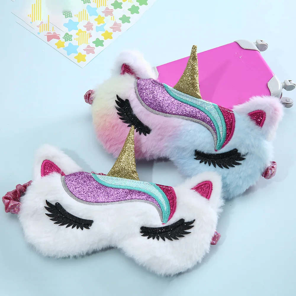 Soft Plush Eye Masks Cute Glitter Unicorn Eye Cover Plush Eyepatch Eye ...