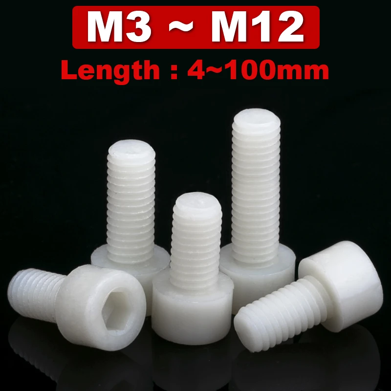 White Nylon Inner Hexagon Screw Metric Threaded Cup Head Hex Screw ...