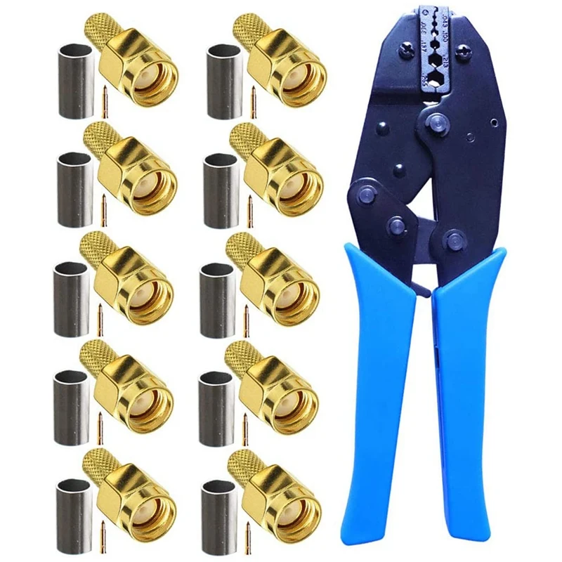 10Pcs-SMA-Male-Connectors-and-Coaxial-Cable-Crimping-Tool-Crimp-RG58 ...