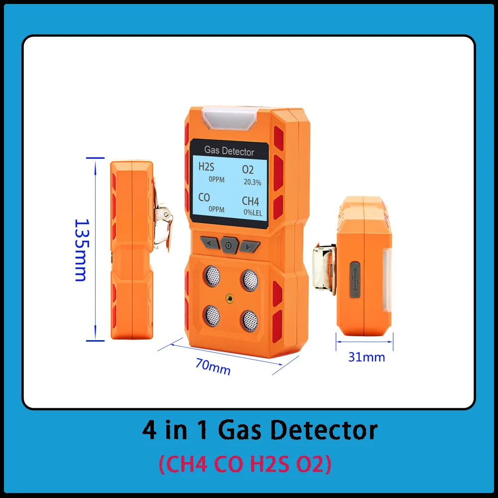 Lcd digital detector de alarme gás tóxico 4 em 1 h2s co o2 oxigênio monitor analisador de gás ...