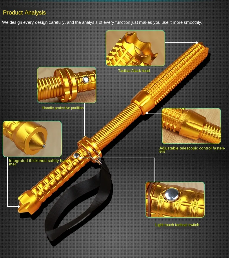 3 In 1 Telescopic Baton Self Defense With Led Flashlight, Self Defence ...